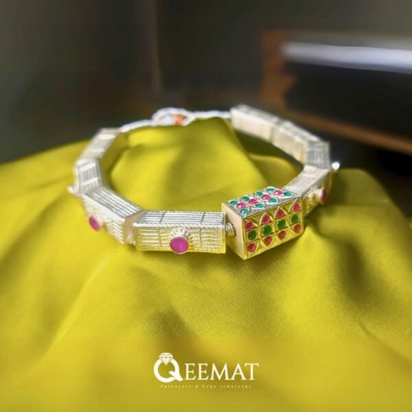 925 Sterling Silver Indian bangle with Multicolor Gemstone.